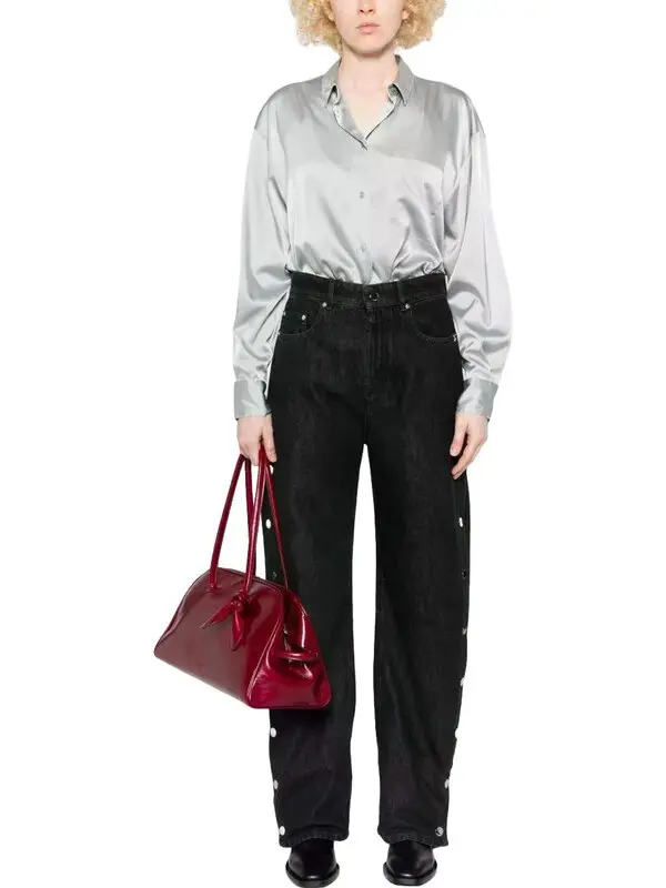 FORTE_FORTE Satin Shirt With Classic Collar - Grey