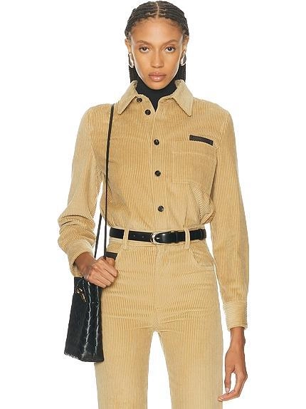 Bottega Veneta Corduroy Button Up Top - Pale Oak