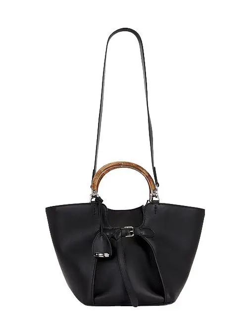 Ralph Lauren Leather Tote Bag With Bamboo Handles - Black