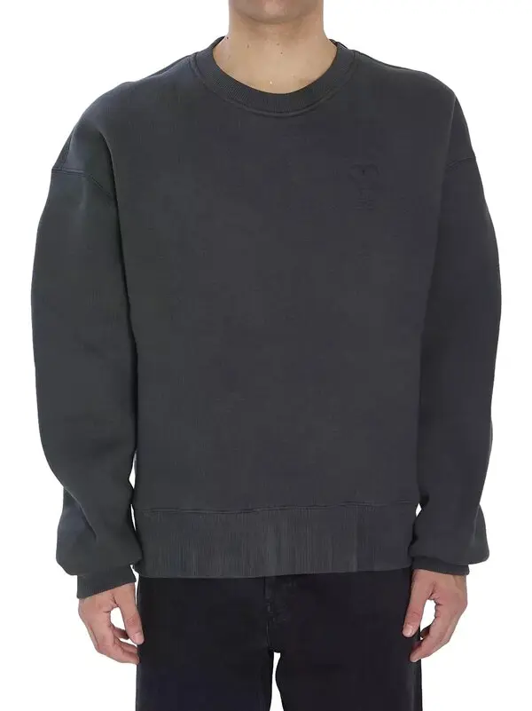 AMI Paris Embroidered Logo Fleece Sweatshirt - Grey