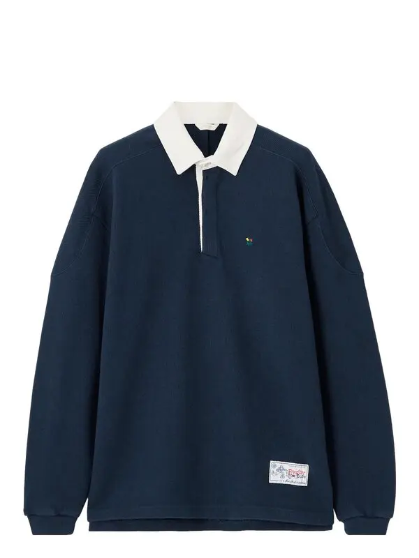 Aimé Leon Dore Crest Embroidered Ribbed Polo Shirt - Blue