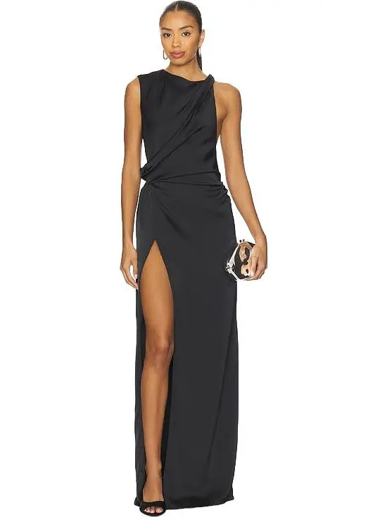 MAY MASHIAH Ciara Asymmetrical Gown - Black