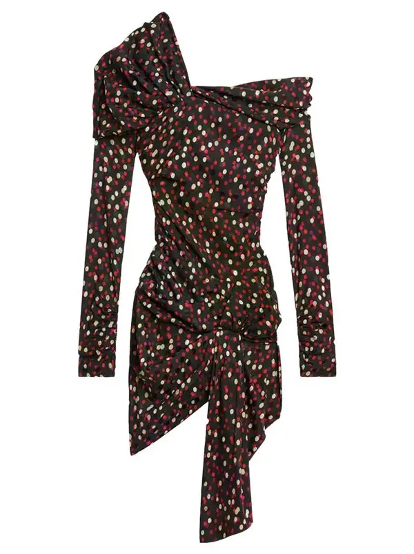 Isabel Marant Étoile Polka-dot Ruched Asymmetric Mini Dress - Black