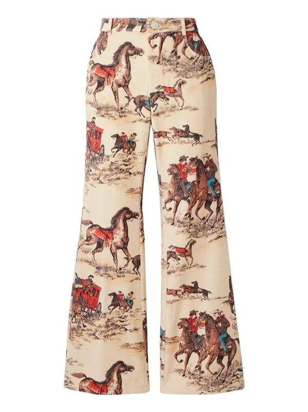 Alix Of Bohemia High-rise Flared Jeans With Western Print - Neutrals
