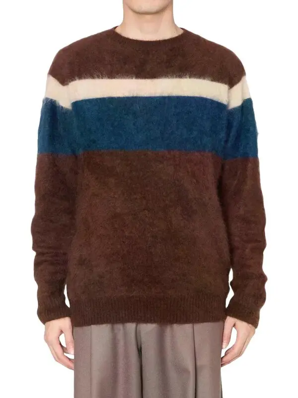 Kolor Cashmere Striped Crew Neck Sweater - Brown