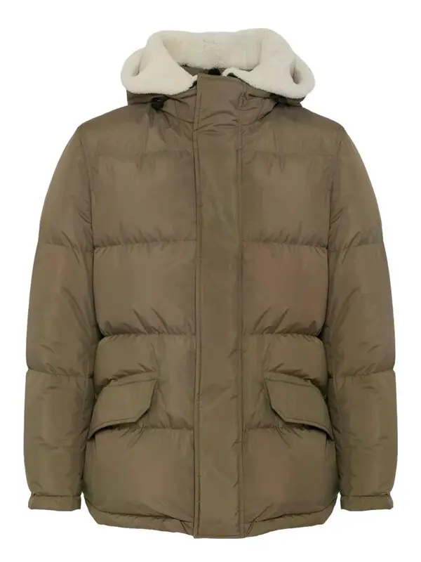 YVES SALOMON Padded Hooded Coat With Shearling Trim - Green