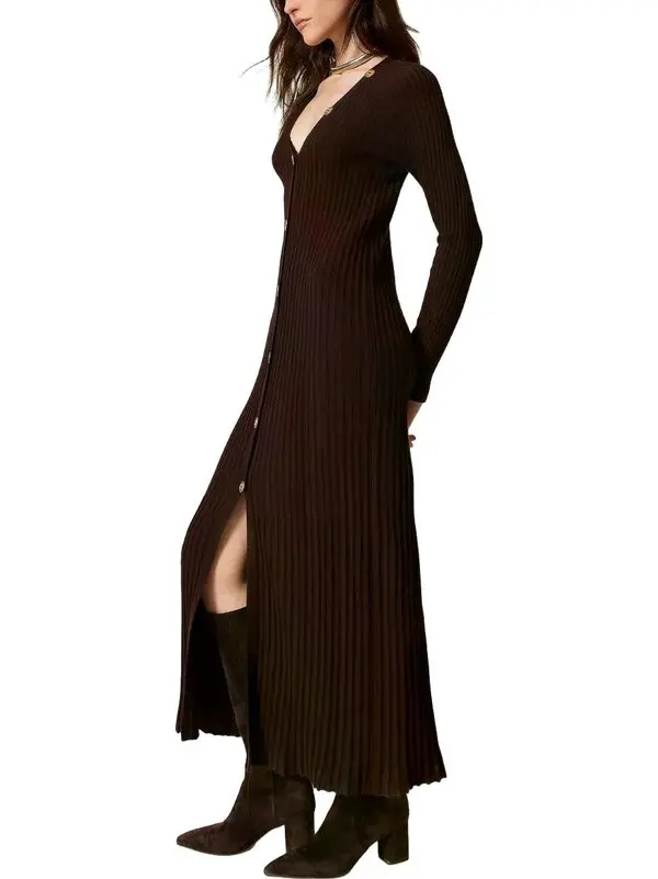 TWINSET Rib-knit Button-front Cardigan Dress - Brown