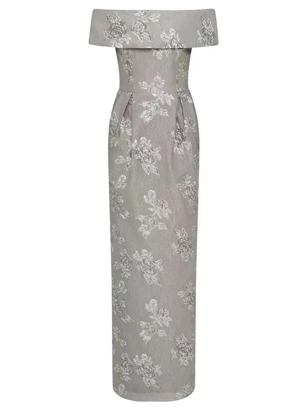 Rebecca Vallance Floral Brocade Off-the-shoulder Gown - Silver