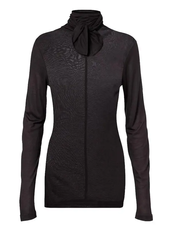 LEMAIRE Tie-neck Jersey Top - Grey