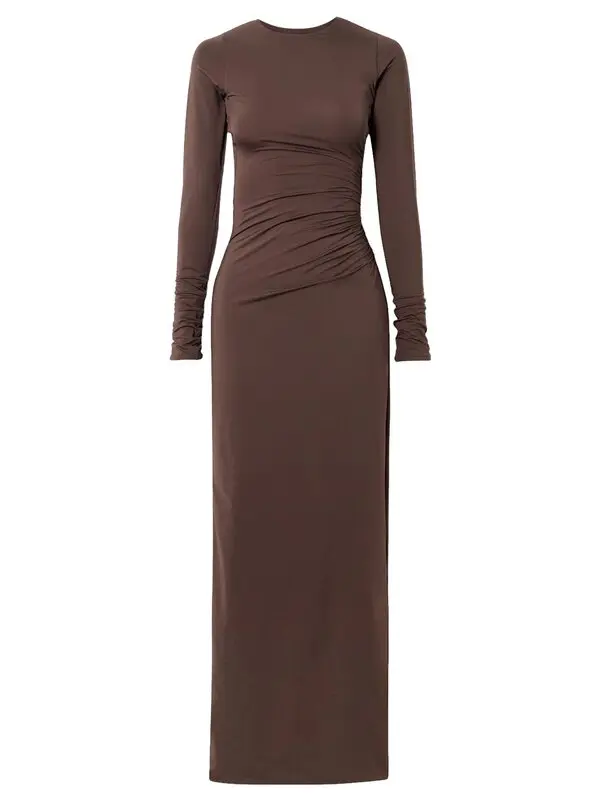 MAYGEL CORONEL Gathered Stretch-jersey Maxi Dress - Brown
