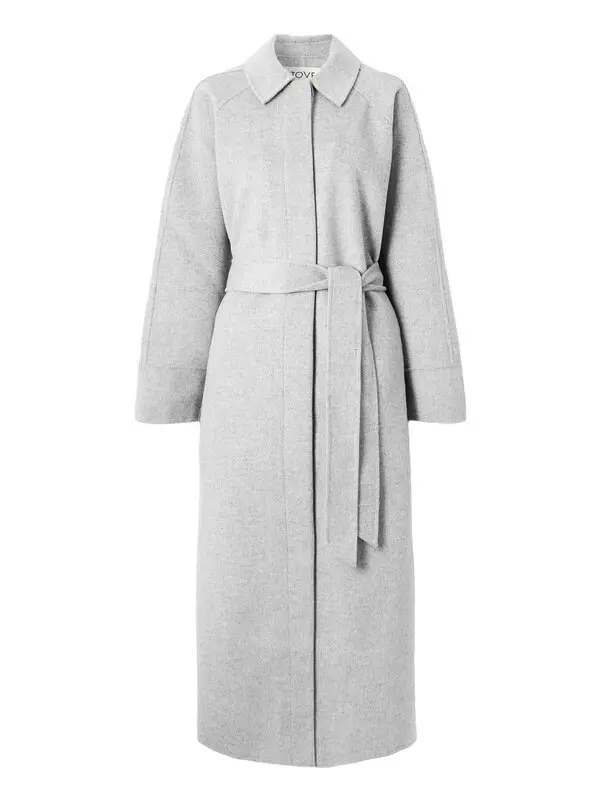 Tove Yoonmi Belted Brushed Wool-blend Coat - Gray