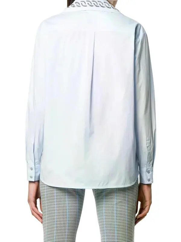 Pinko Embellished Collar Cotton Blend Shirt - Blue