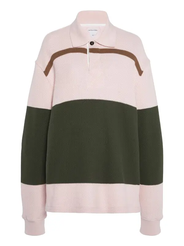 Bottega Veneta Striped Cotton Polo Sweater - Pink