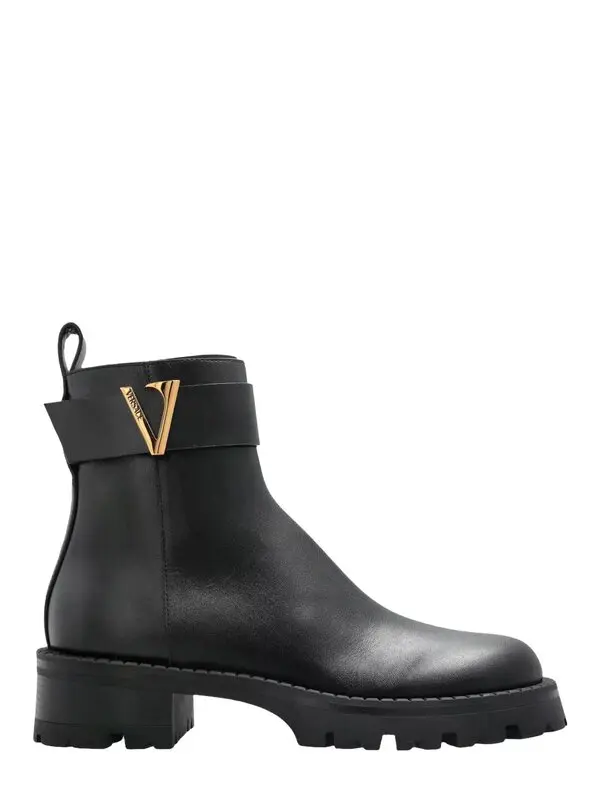 Versace V Leather Ankle Boots - Black