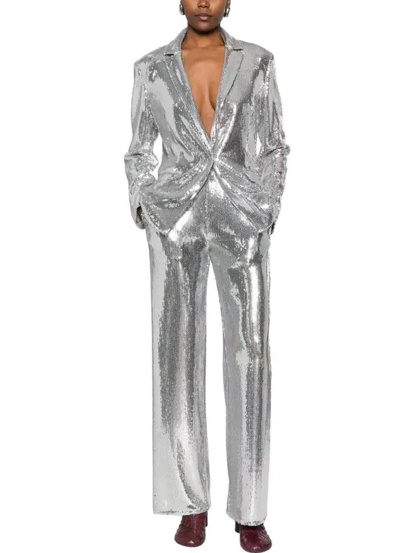 Patrizia Pepe Sequin Embellished Flared Trousers - Silver