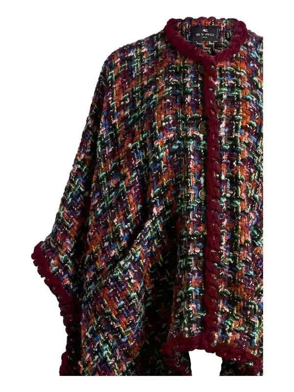 Etro Tweed Pom-pom Trim Cape - Red