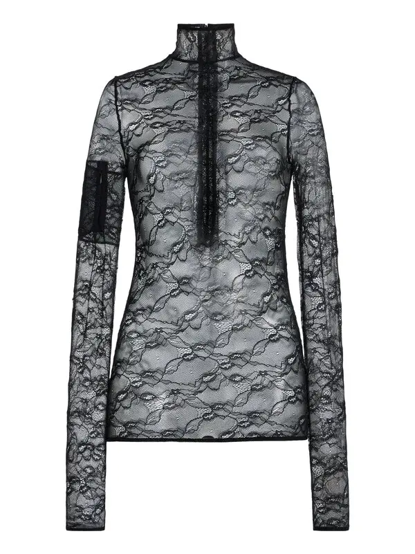 COURREGES Lace Mockneck Top - Black