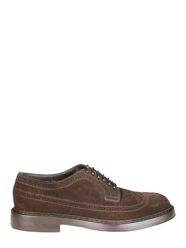 DOUCAL'S Dark Suede Coda Di Rondine Derby Shoes - Brown