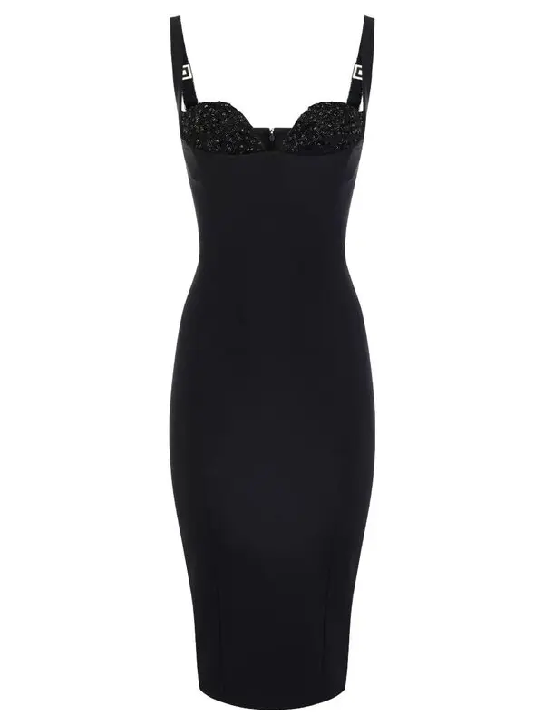 Elisabetta Franchi Crêpe Bead-embellished Midi Dress - Black