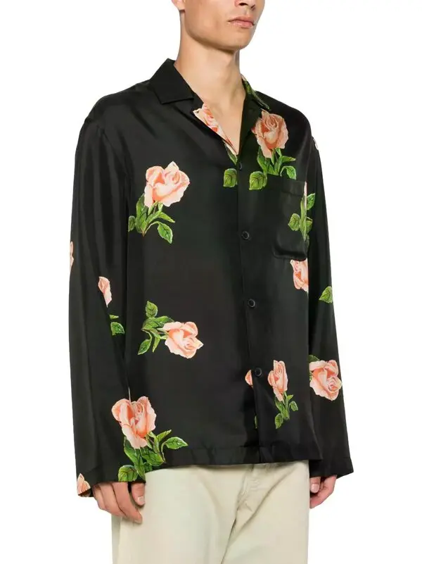 Nanushka Rose-print Chest-pocket Shirt - Black