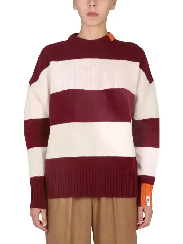 RIGHT FOR Striped Mock Neck Jumper - Red