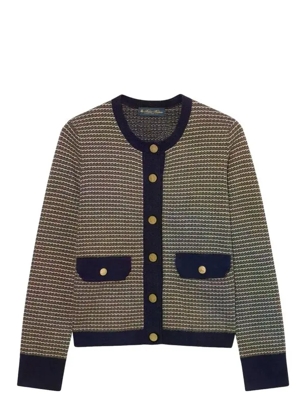 Brooks Brothers Jacquard Knit Cardigan - Blue
