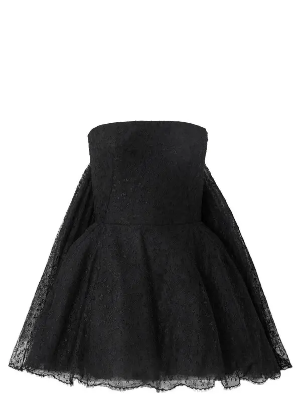 Givenchy Strapless Lace Mini Dress With Cape Effect - Black