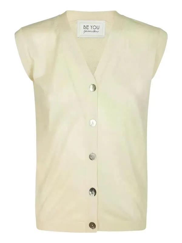 BEYOU V-neck Sleeveless Cardigan - Neutrals