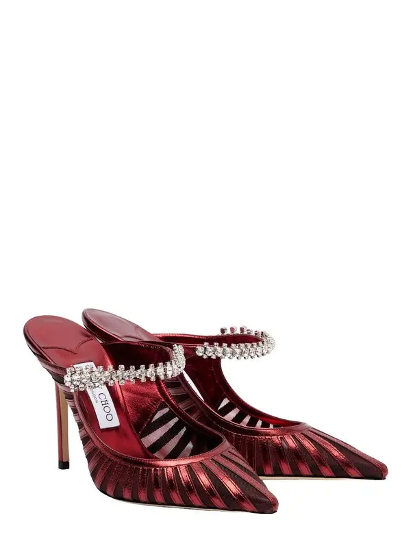 JIMMY CHOO Bing 100 Metallic Leather And Mesh Mules - Red