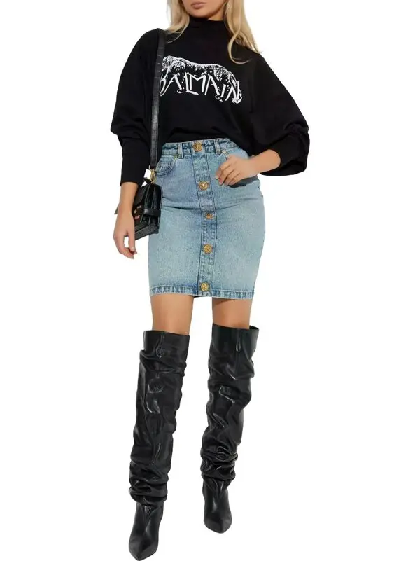Balmain Graphic Print High Neck Long Sleeve Sweater - Black