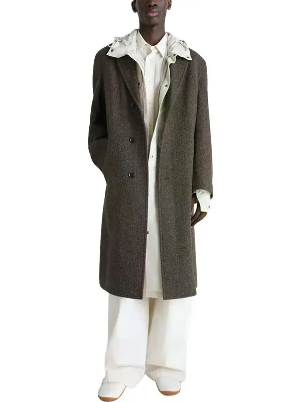 LEMAIRE Herringbone Tweed Overcoat - Brown