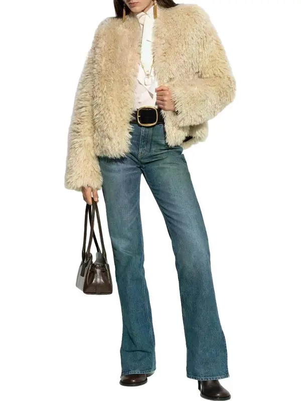 STAND STUDIO Faux Fur Cropped Jacket - Neutrals