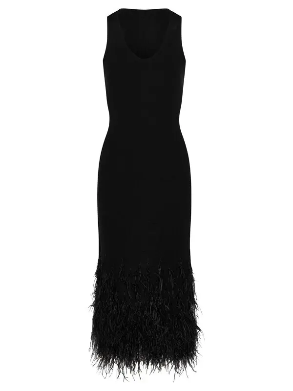 ANDRES OTALORA Murmullo Sutil Feathered Knitted Midi Dress - Black
