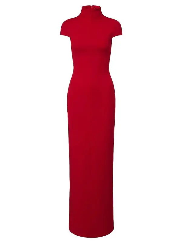 Solace London Mock Neck Crepe Maxi Dress - Red
