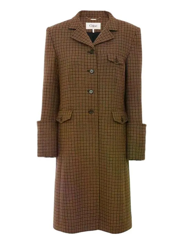 Chloé Wool Houndstooth Single-breasted Coat - Brown