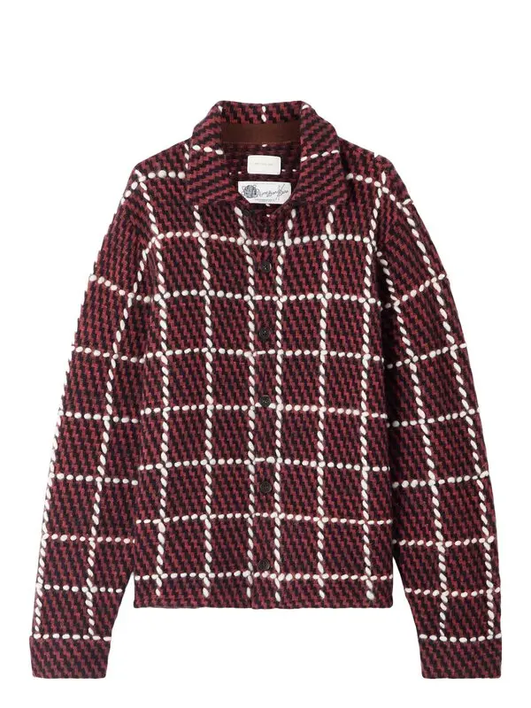 Aimé Leon Dore Embroidered Checked Merino Wool-blend Cardigan - Blue