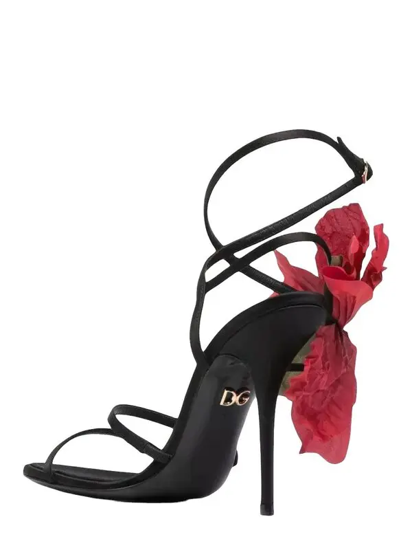 Dolce & Gabbana Floral Appliqué High Heel Sandals - Black