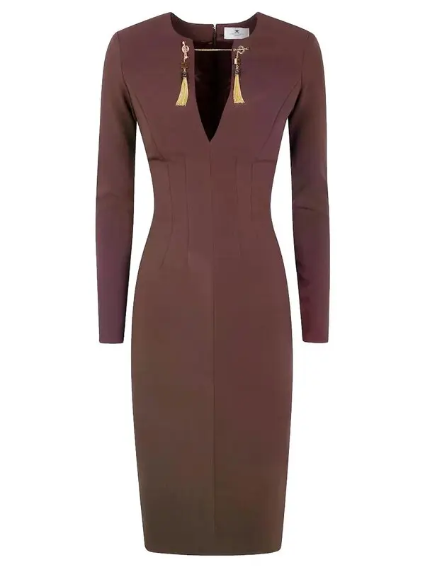Elisabetta Franchi V-neck Tassel Detail Dress - Red