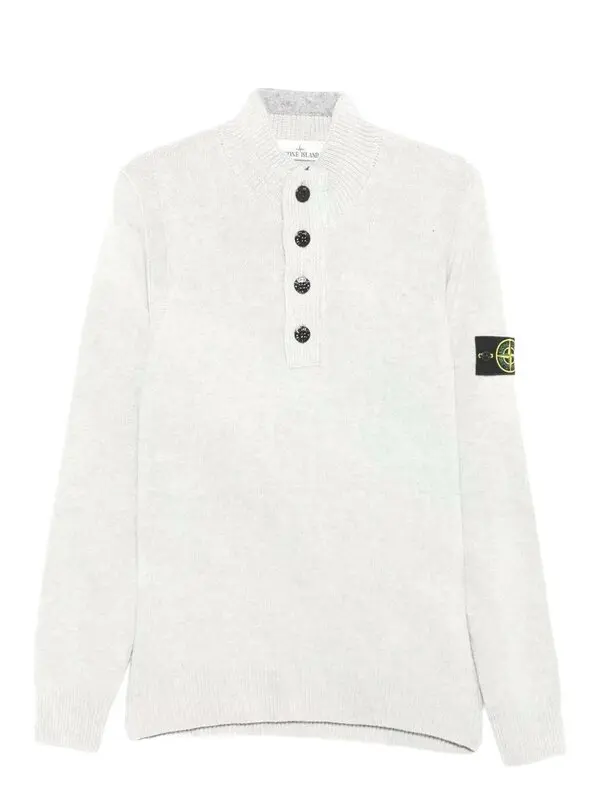 Stone Island Wool Blend Polo Shirt With Logo Patch - Neutrals