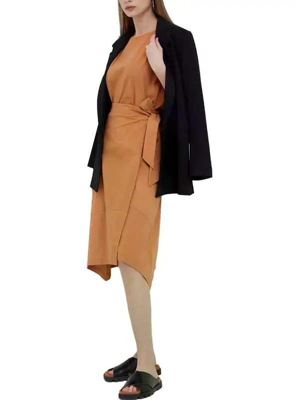 Dkny Tie-detail Panelled Midi Skirt - Orange