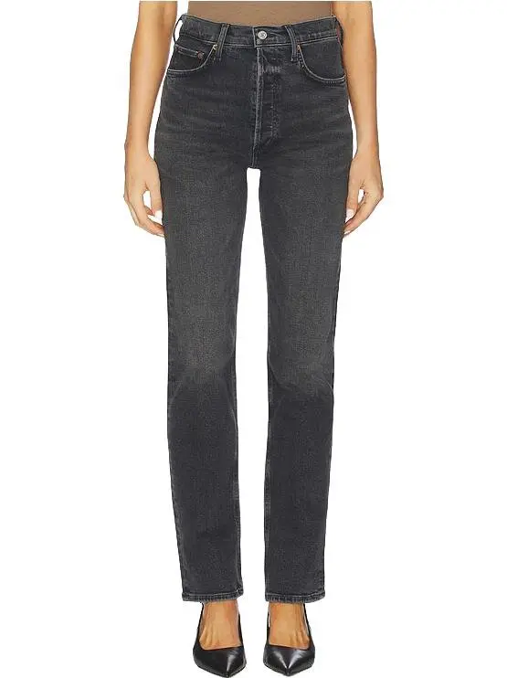 AGOLDE 90s Pinch Waist High Rise Long Straight Jeans - Black