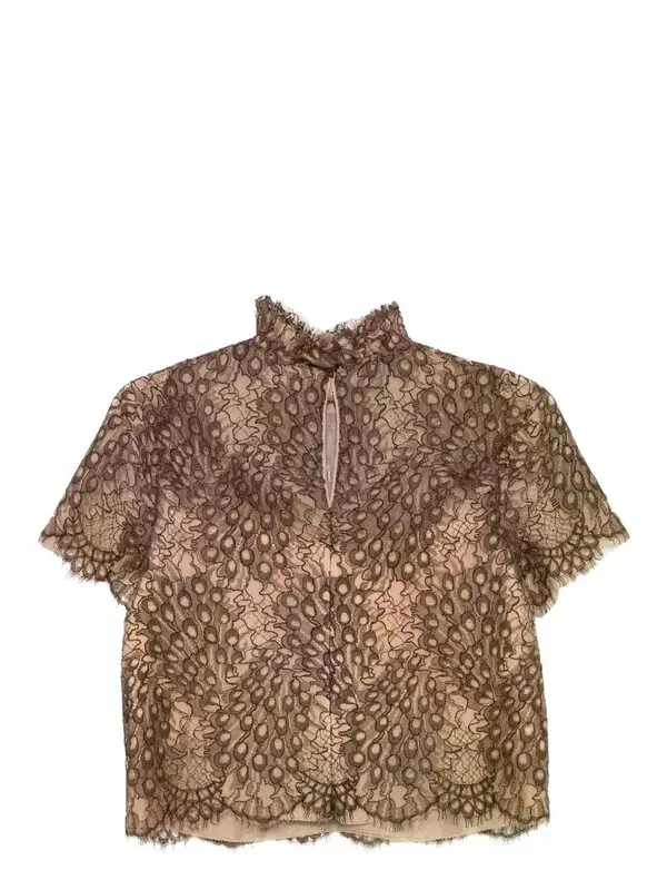 Shiatzy Chen Lace Print Short Sleeve Top - Brown