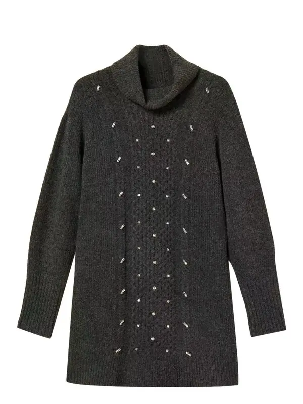 TWINSET Embellished High Neck Knitted Mini Dress - Grey