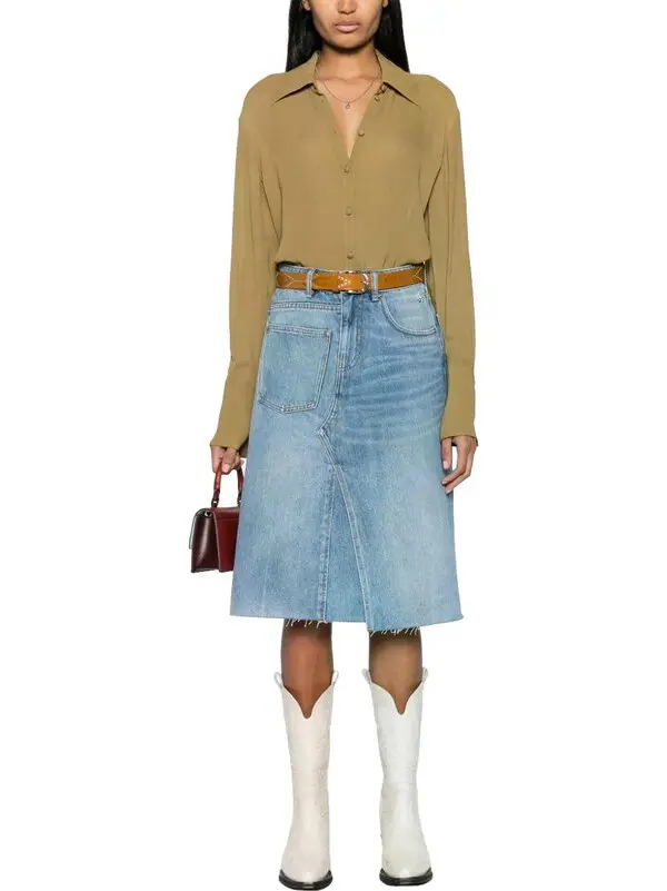 Tory Burch Deconstructed Denim Skirt With Floral Embroidery - Blue