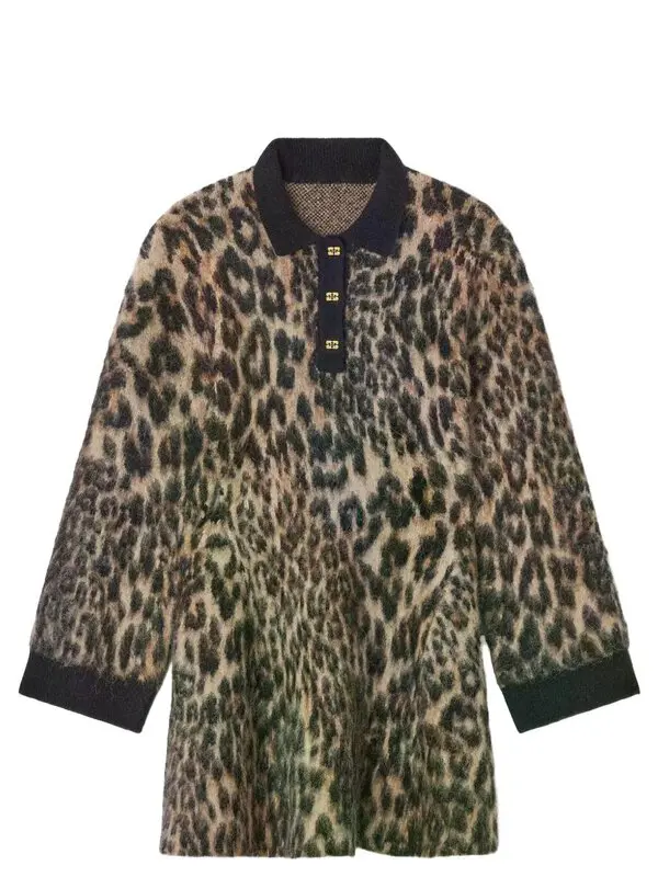 GANNI Leopard-print Button Mini Dress - Neutrals