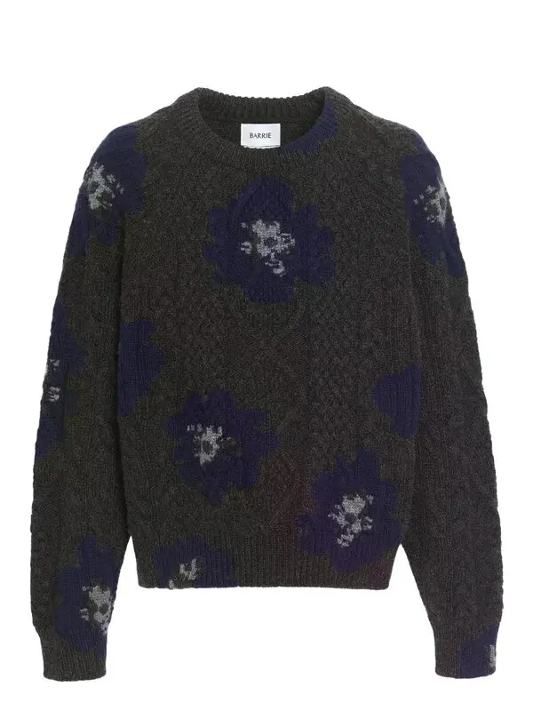 BARRIE Floral Intarsia Cable Knit Sweater - Grey