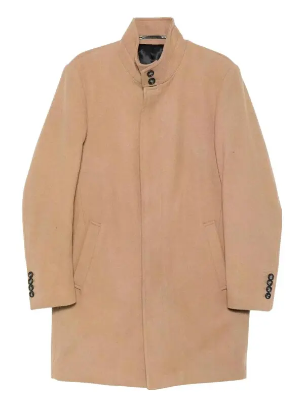 Karl Lagerfeld Camel Wool Blend Single-breasted Coat - Brown