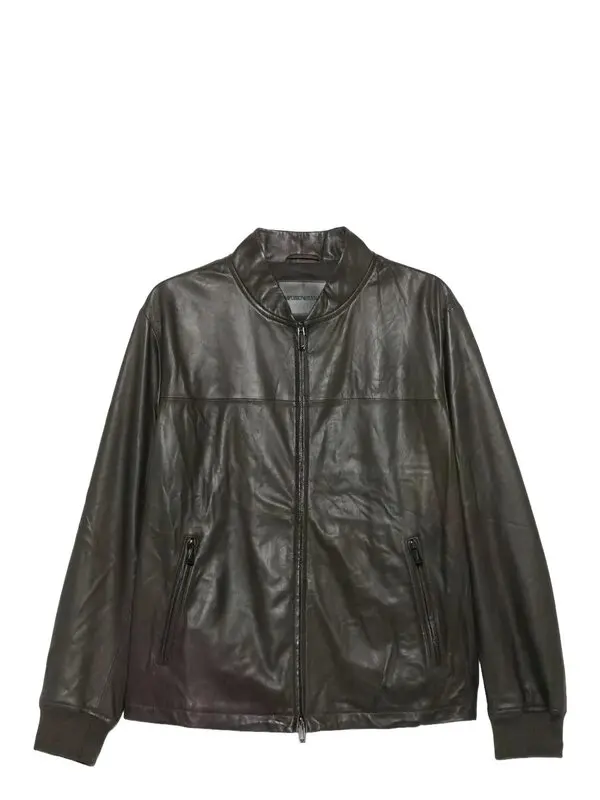 Emporio Armani Zip-up Leather Jacket - Black