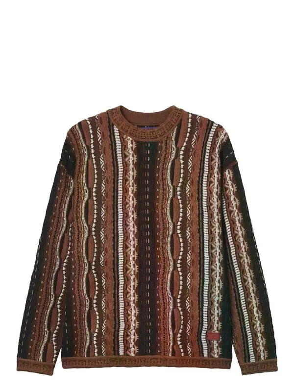 AFTERMATHS Striped Pattern Knit Sweater - Brown