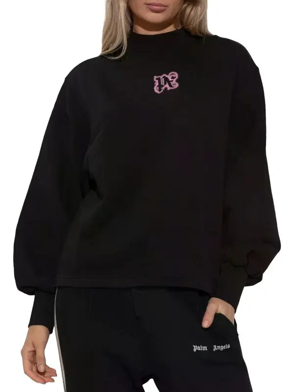 Palm Angels Logo Detail Mock Neck Sweatshirt - Black
